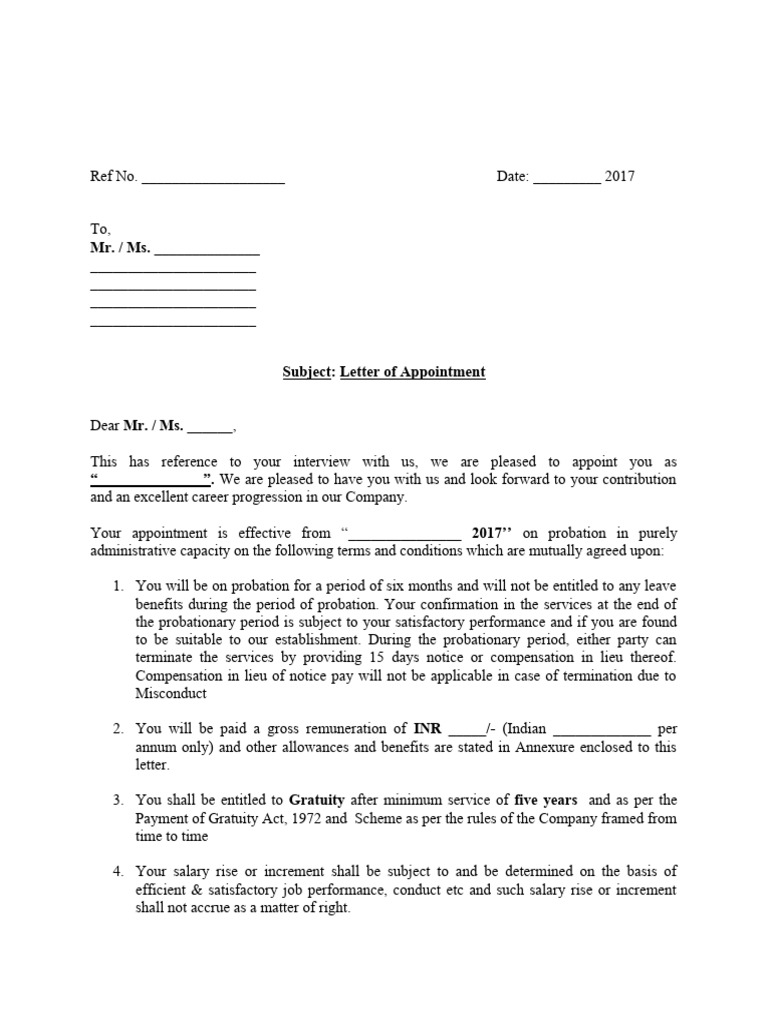 Appointment letter formatd | PDF