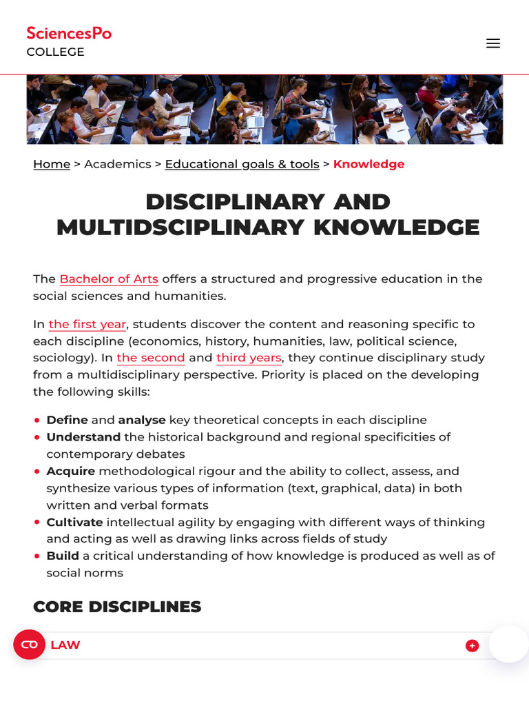 Disciplinary and Multidsciplinary Knowledge - Sciences Po College | PDF ...