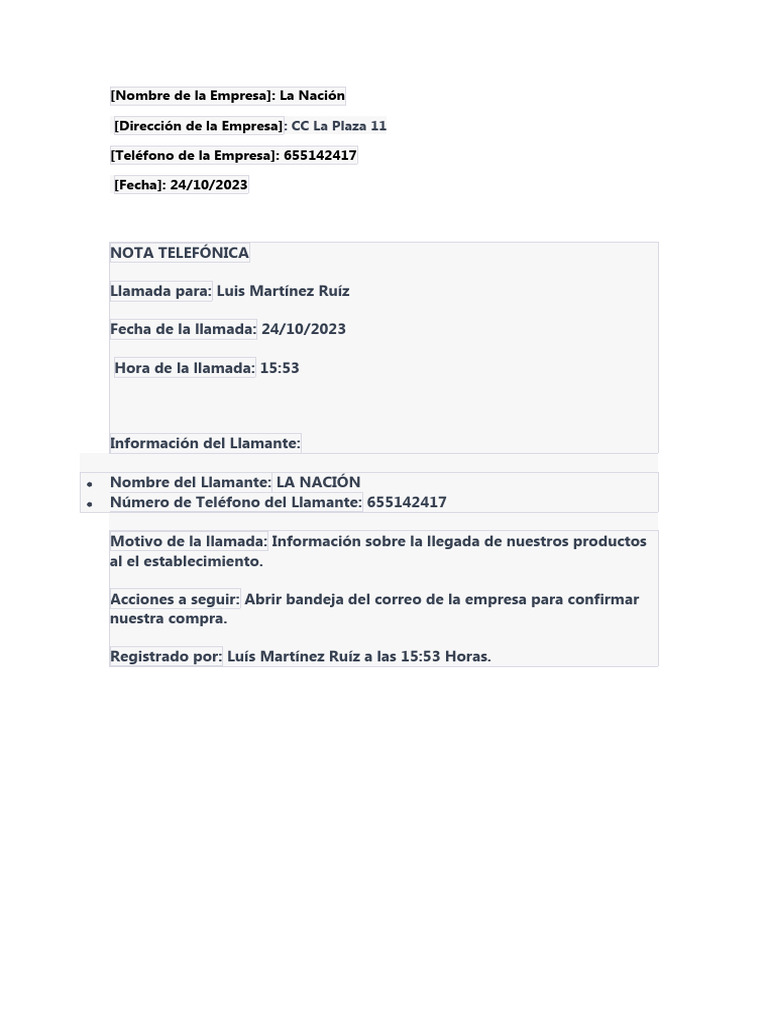 Nota telefónica de La Nación | PDF