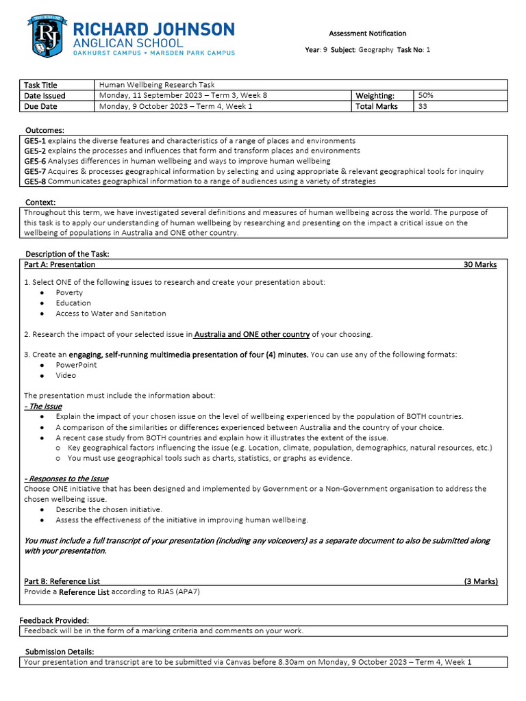 9 Geography Assessment Task 1 2023 | PDF | Information | Science