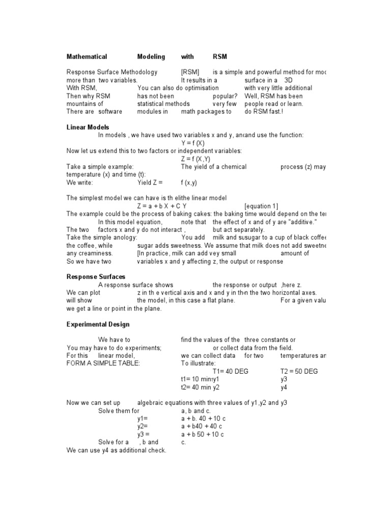 Mathematical Modeling With RSM | Variable (Mathematics) | Equations