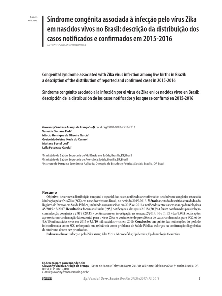 Síndrome Congênita Associada À Infecção Pelo Vírus Zika Socielo Pdf