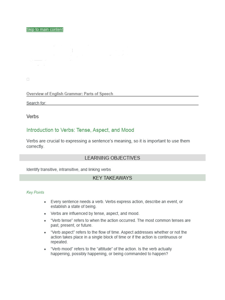 Grade 5 English Aspects of Verb | PDF | Grammatical Tense | Verb