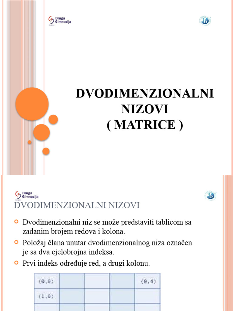 Dvodimenzionalni Nizovi (Matrice) | PDF