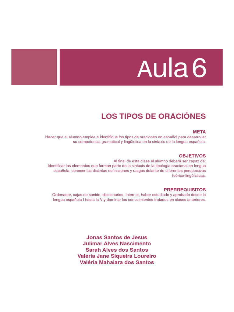 Tipos de Oraciones en Español | PDF | Artes del Lenguaje y Comunicación ...