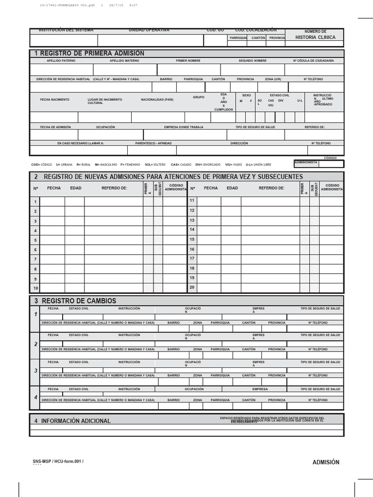 Anexo 2 Form 001 Admision y Alta Egreso | PDF