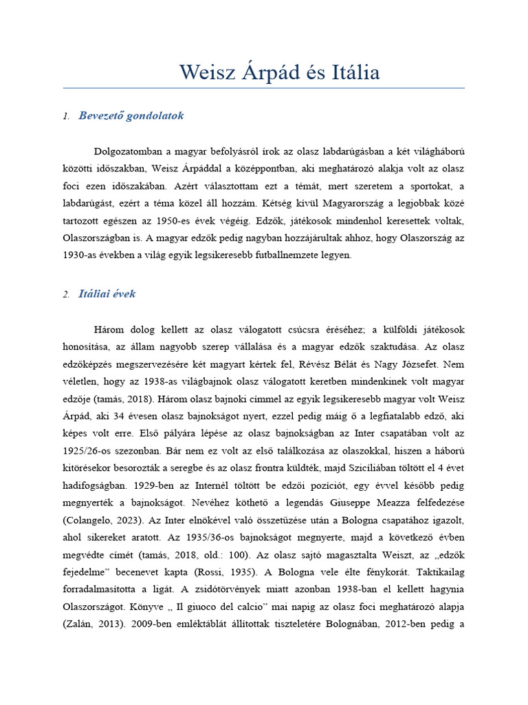 Weisz Árpád És Itália Javított | PDF