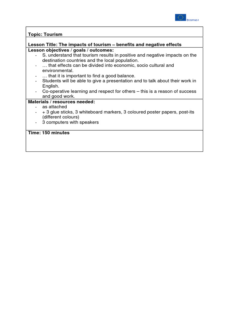 Lesson Plans (1-3) The Impacts of Tourism | PDF | Art
