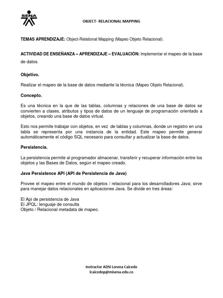 Mapeo Objeto Relacional en Bases de Datos | PDF | Base de datos ...
