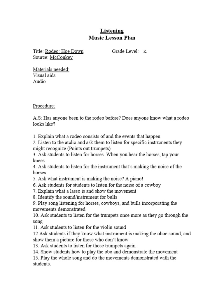 Rodeo Lesson Plan | Download Free PDF | Learning | Cognition