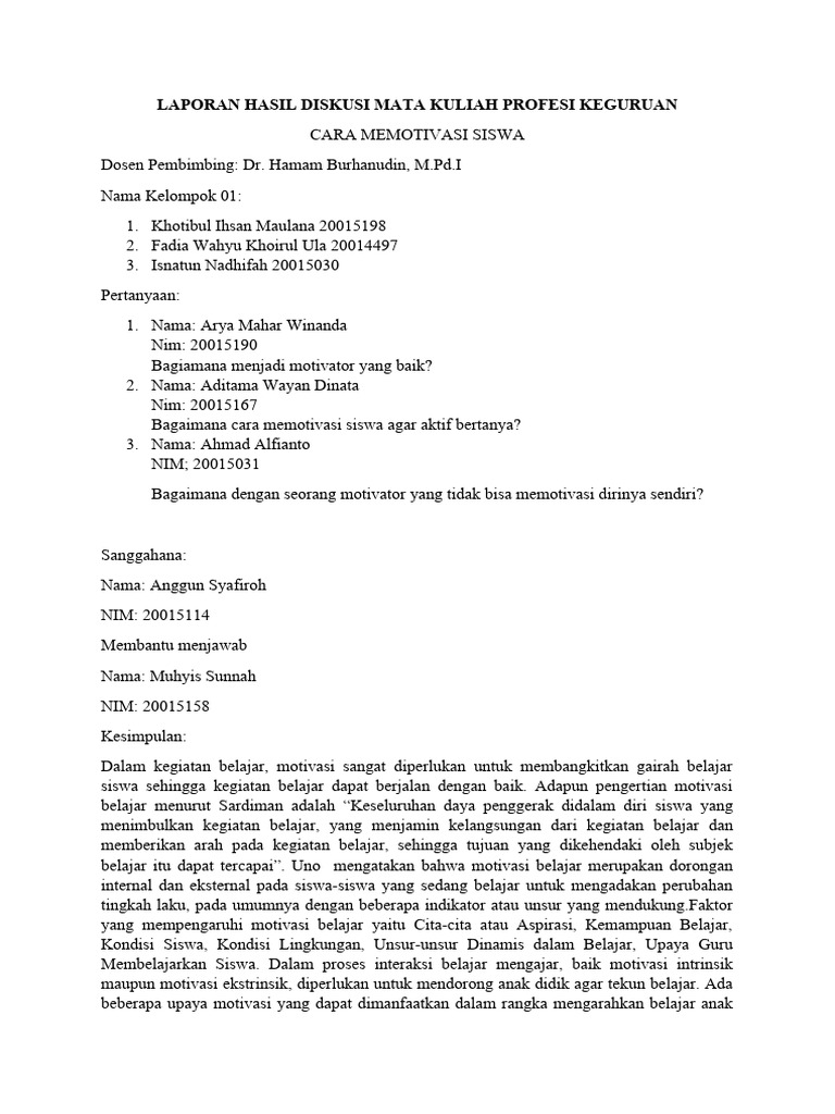 Laporan Hasil Diskusi Kel. 8 | PDF