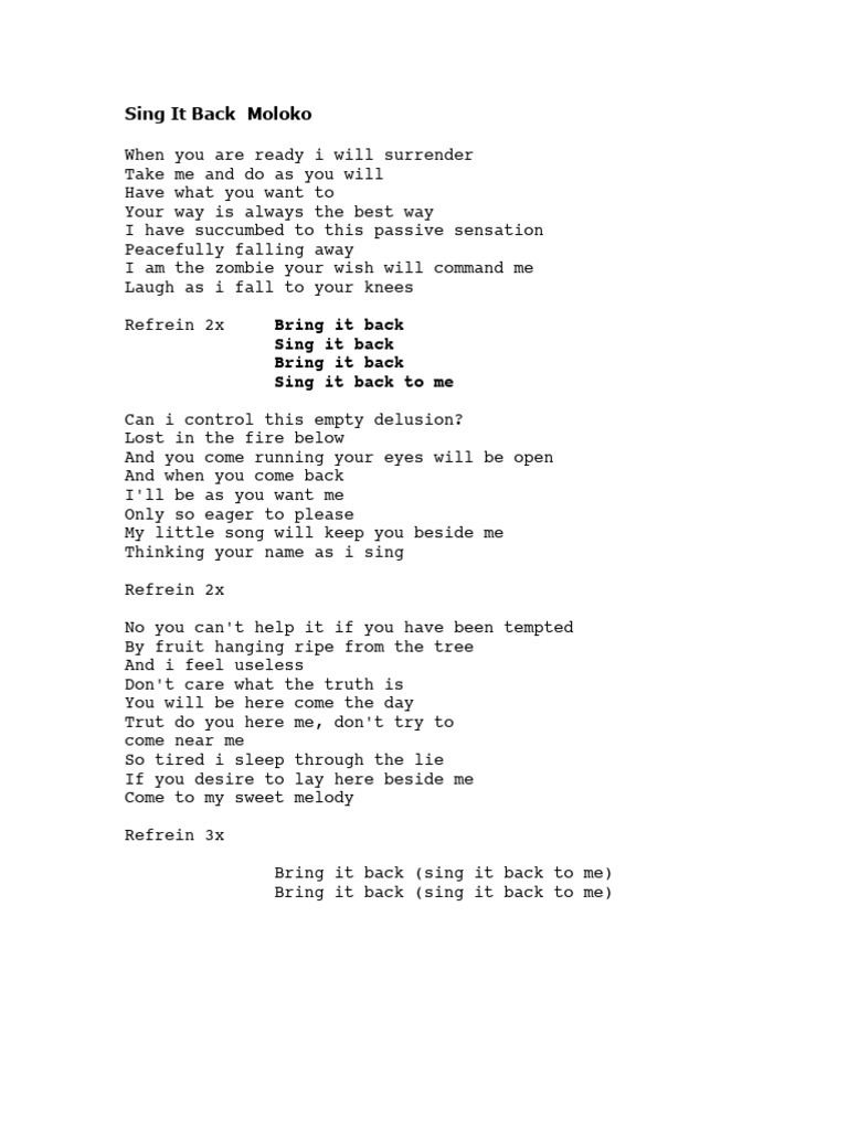 Sing It Back Moloko Pdf