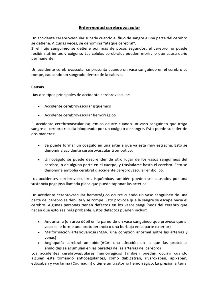 Enfermedad Cerebrovascular | PDF | Carrera | Medicina