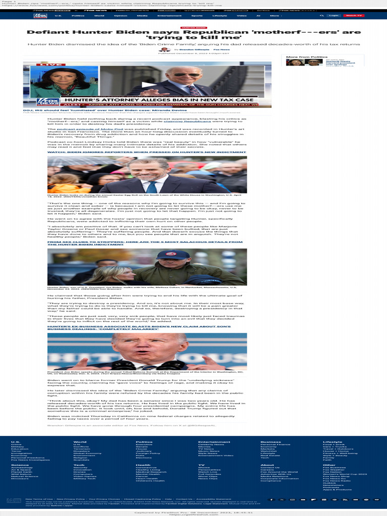 Hunter Biden Rips Motherf-Ers,' Casts Himself As Victim While Claiming | Download Free PDF | Fox ...