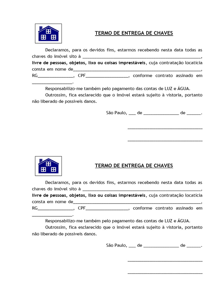 Termo de Entrega de Chaves | PDF