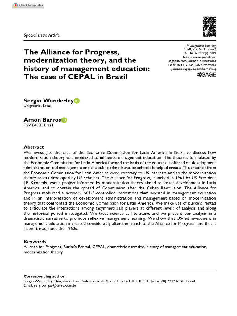 Wanderley Barros 2019 The Alliance For Progress Modernization Theory ...