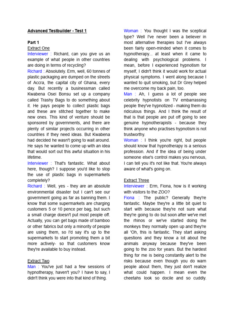 Advanced Testbuilder 2015 - Test 1 Transcript | PDF | Hypnosis ...