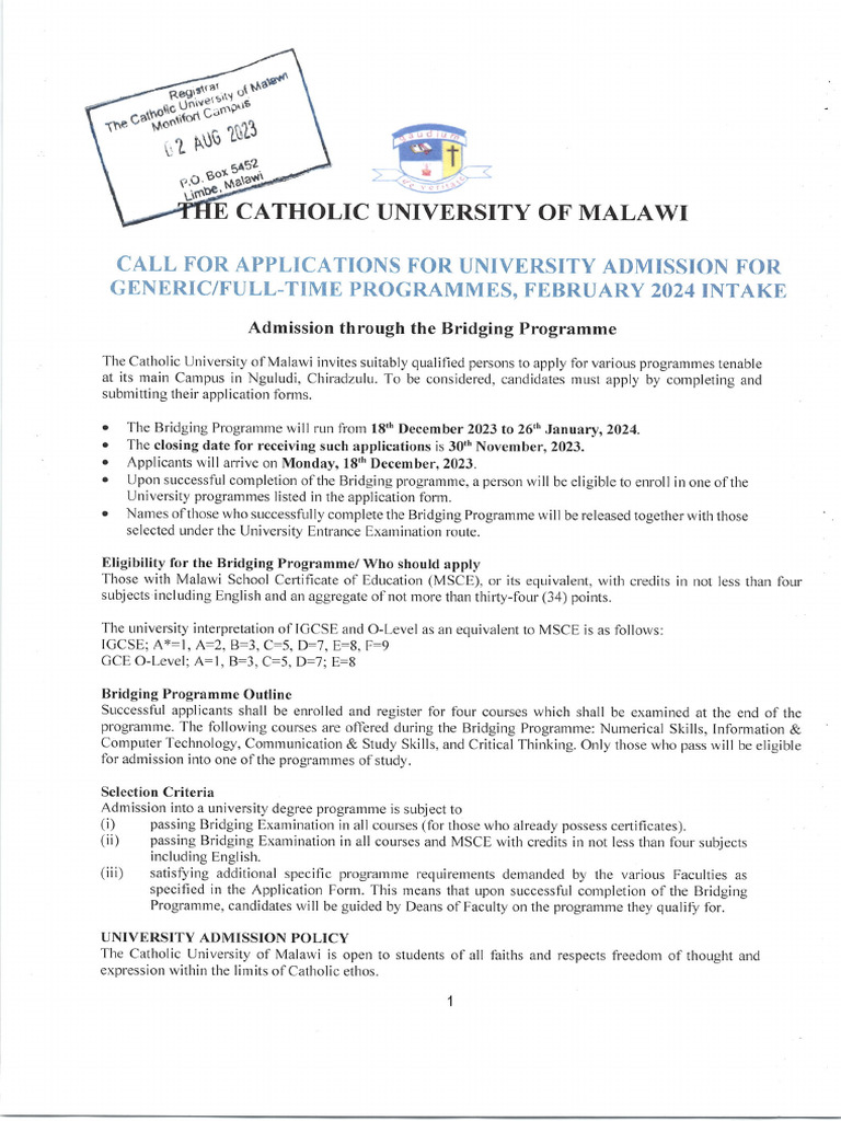 Call For Applications Bridging Programme 2024 Intake | PDF