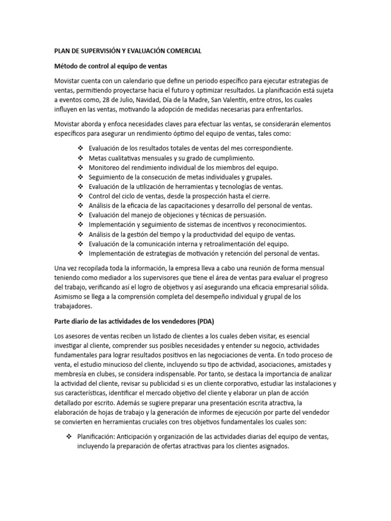 Plan de Supervisión y Evaluación Comercial | PDF | Evaluación | Cliente