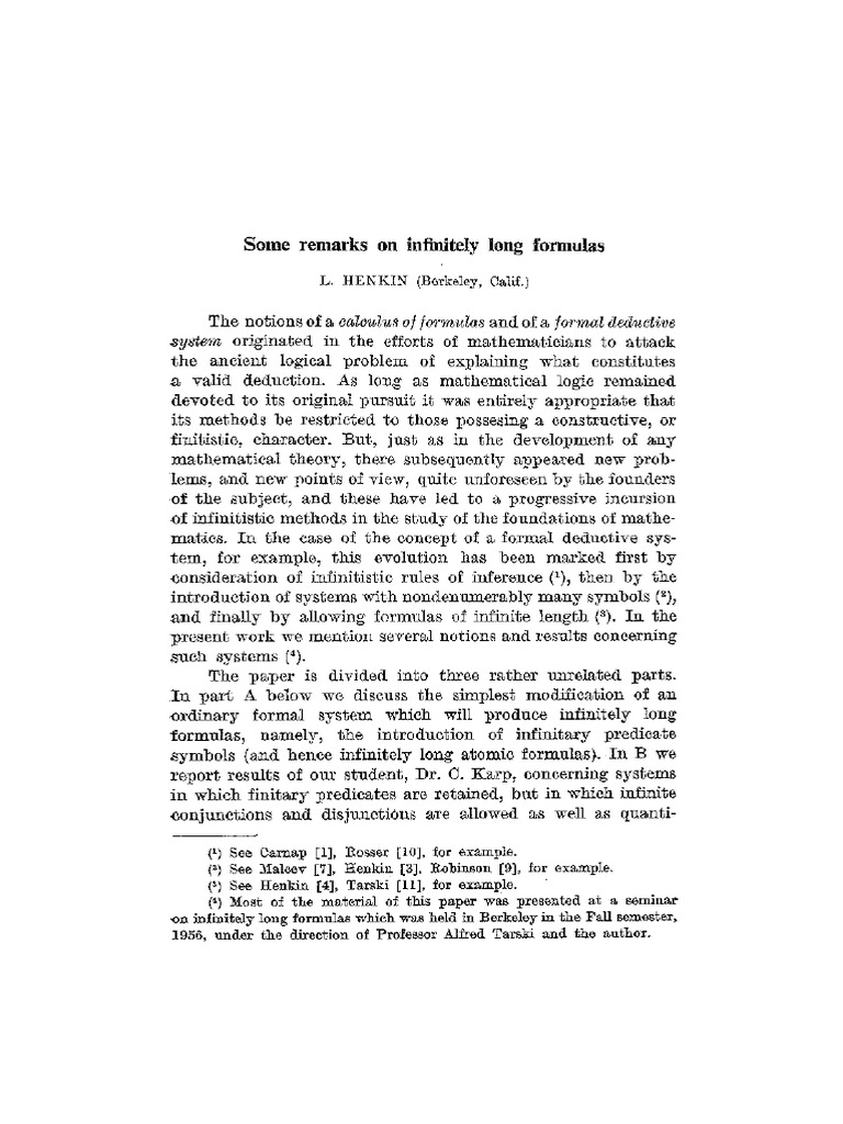 Henkin - Some Remarks On Infinitely Long Formulas | PDF Henkin - Some Remarks On Infinitely Long Formulas | PDF