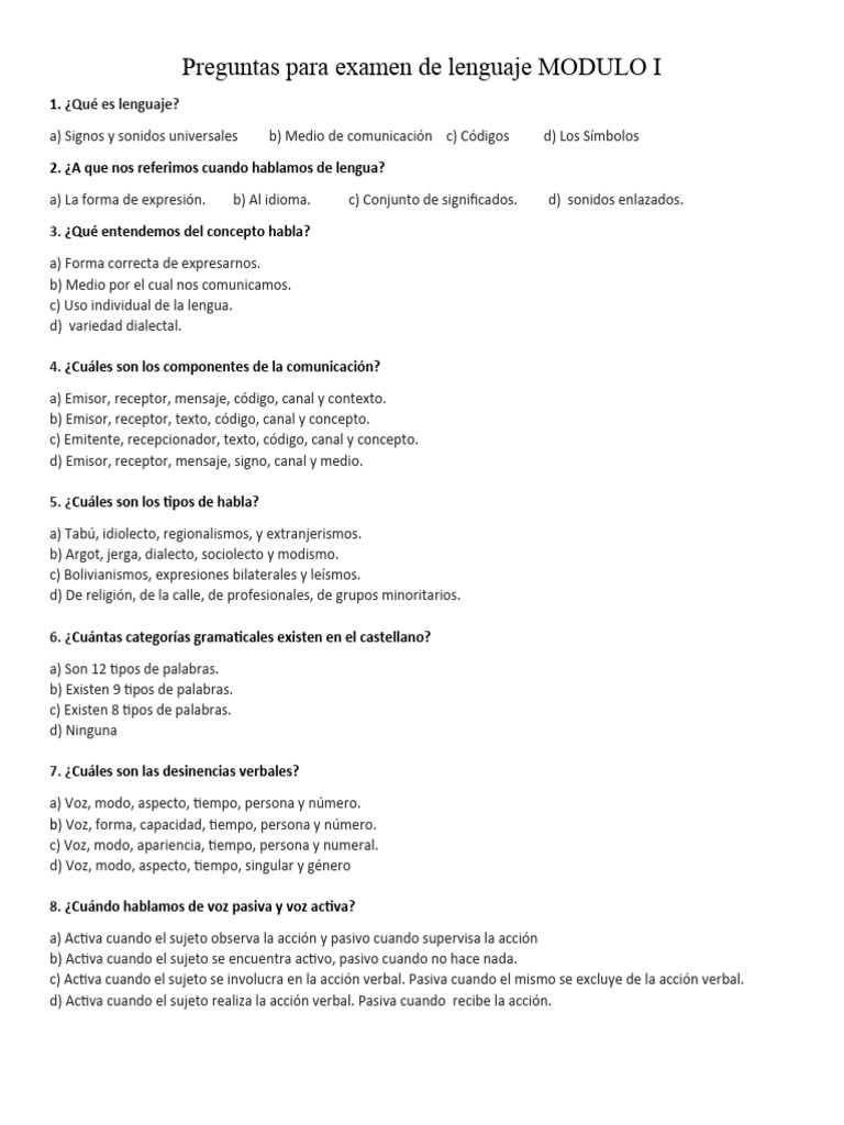 Preguntas de Lenguaje y Verbal | PDF | Asunto (gramática) | Palabra