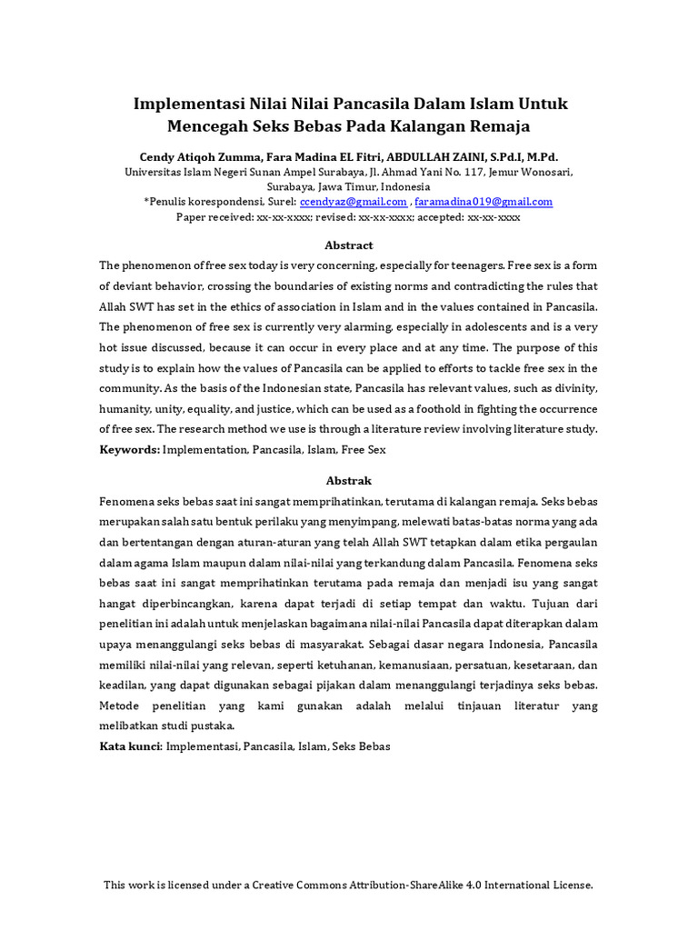 Artikel Pancasila - Implementasi Nilai Nilai Pancasila Dalam Islam Untuk Mencegah Seks Bebas ...