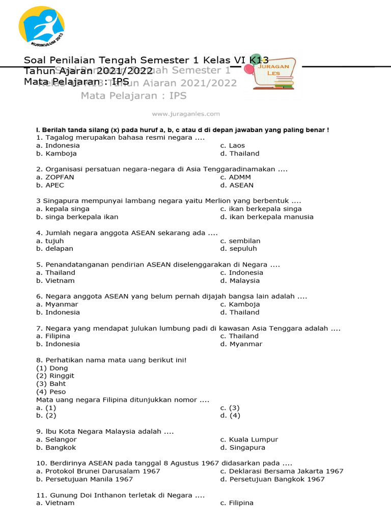 Soal PTS IPS Kelas 6 Semester 1 K13 Tahun 2021 | PDF