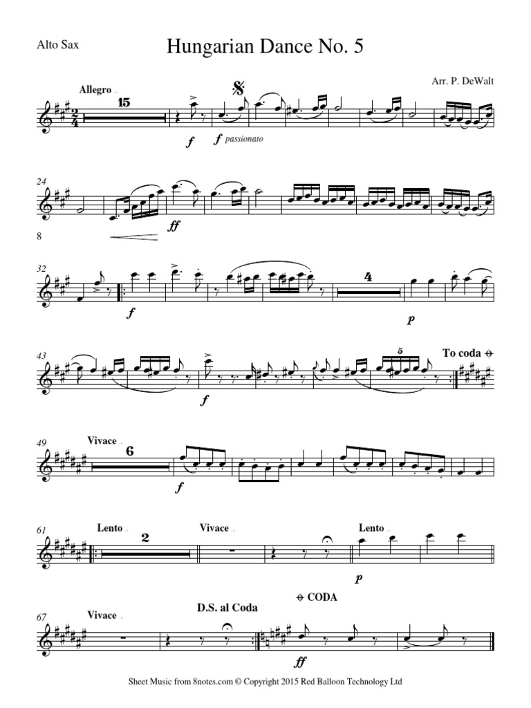 hungarian_dance_no5_bnd_asax | PDF | Musical Notation | Musical Forms