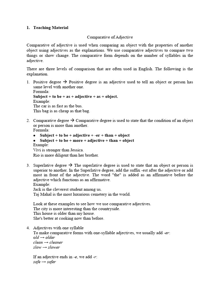 Comparative Adjective-Teaching Material | PDF | Adjective | Linguistic ...