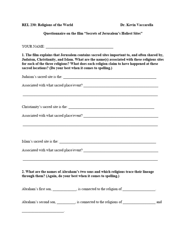 Jerusalem Movie Worksheet 2 | PDF