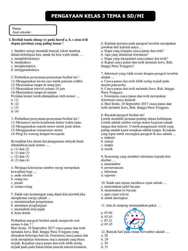 Soal Pengayaan Tema 6 Kelas 3 SD/MI | PDF