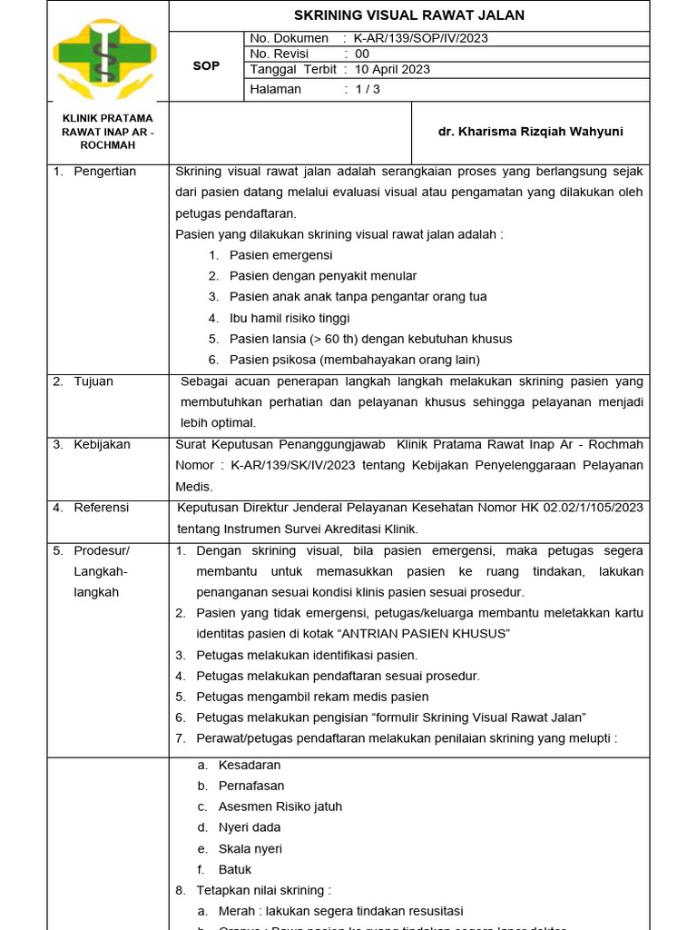 SOP Skrining Visual Rawat Jalan | PDF