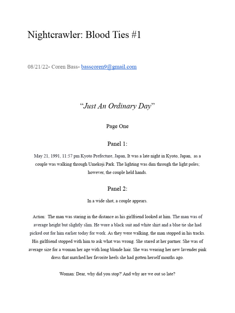Nightcrawler - Blood Ties Chapter 001 Comic Script | PDF