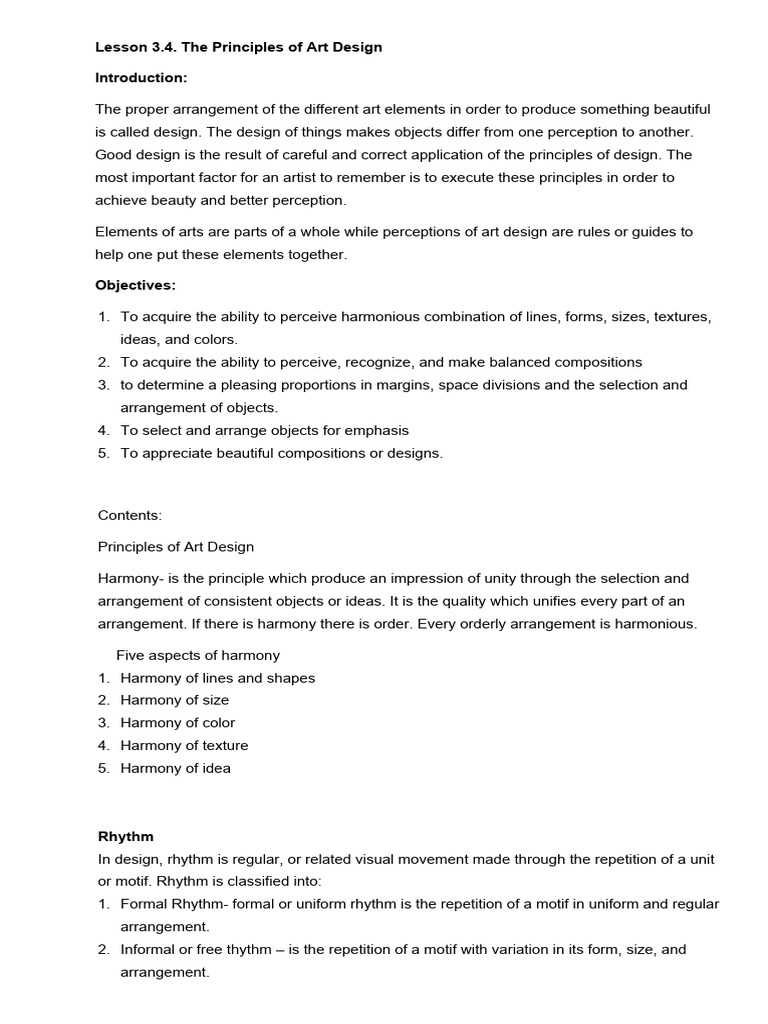 Lesson 3.4 Principles of Art Designs | PDF