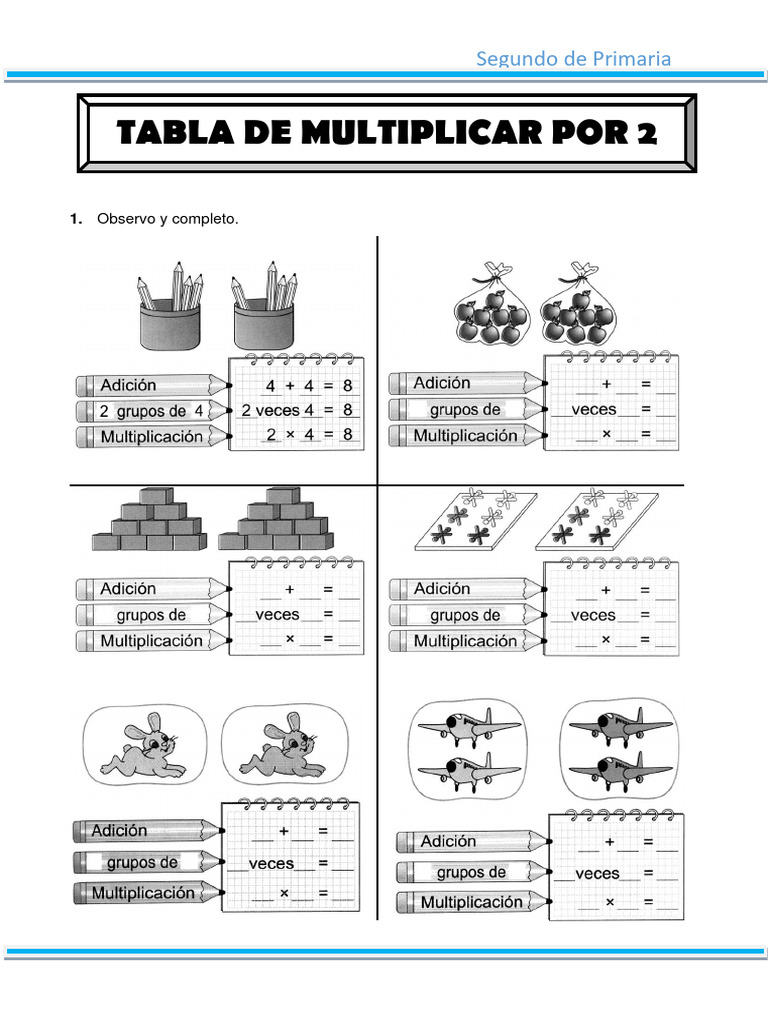 Tabla de Multiplicar Del 2 para Segundo de Primaria | PDF