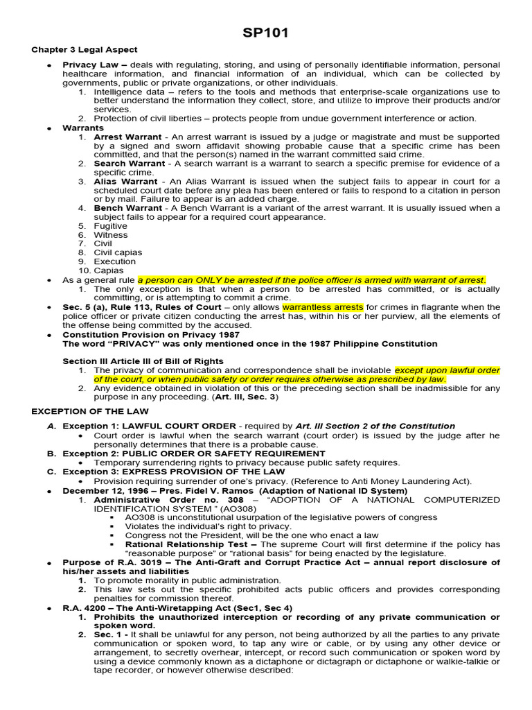 SP101 Chapter 3 To 4 | PDF | Arrest Warrant | Copyright