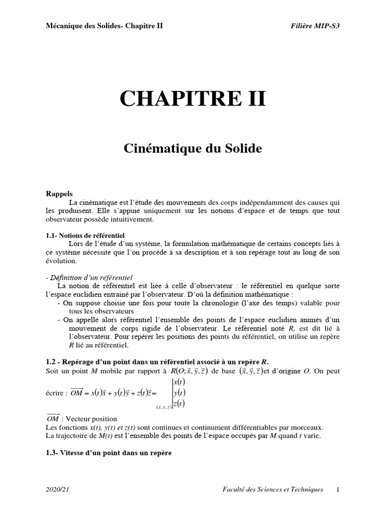 CHAPITRE 2 Cinématique Du Solide | PDF | Mouvement de rotation | Cinématique