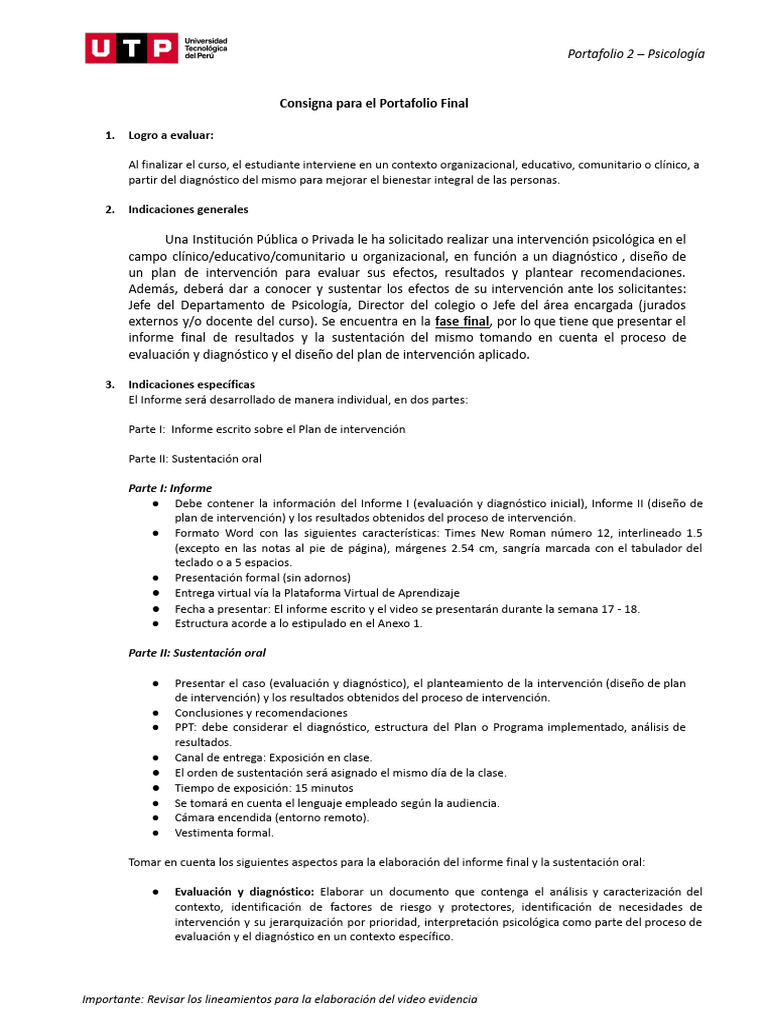 Portafolio Final - Indicaciones - PS57 | PDF | Crecimiento personal y ...