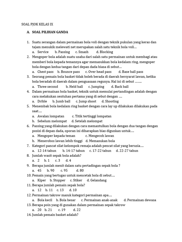 Soal Pjok KLS 9 | PDF