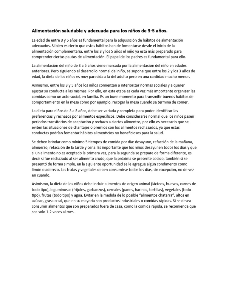 Alimentación Saludable Niños 3 5 Años Pdf Alimentos Nutrición