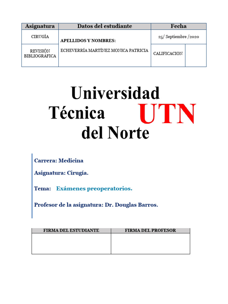 Exámenes Preoperatorios en Cirugía | PDF | Sangre | Electrocardiografia