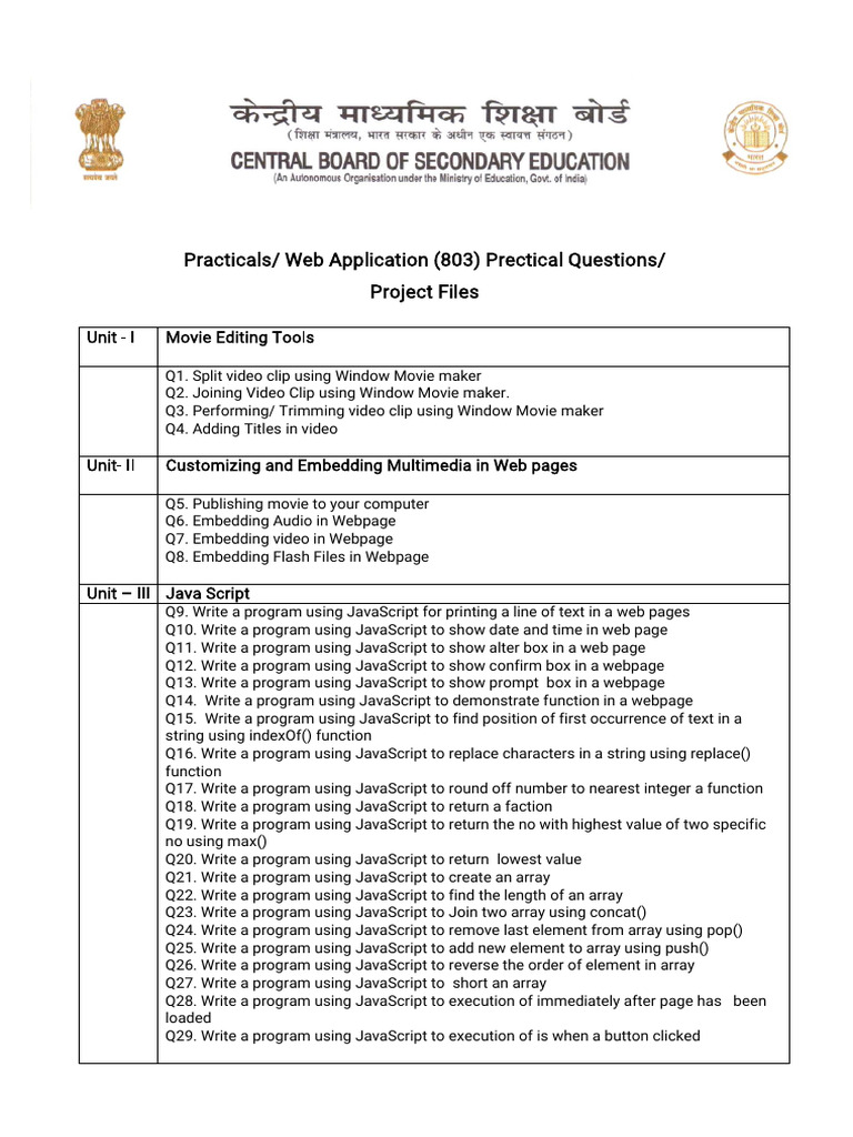 Class 12 Web Application Practical | PDF | Java Script | Web Page