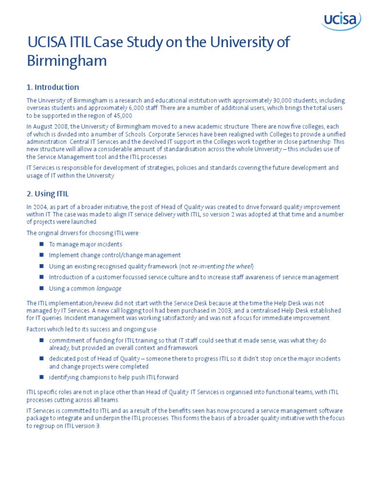 ITIL Case Study Birmingham | PDF | Itil | It Service Management