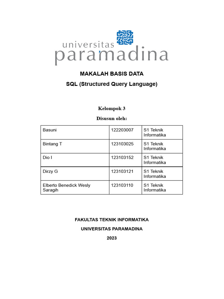 Makalah Basis Data Tugas Kelompok 3 SQL | PDF | Seni | Komputer