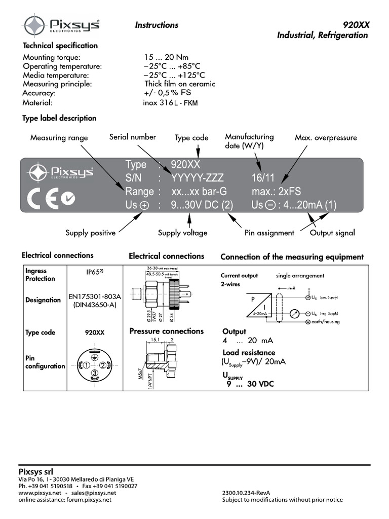 pixsys_sensores_de_presion_ect_datasheet | PDF