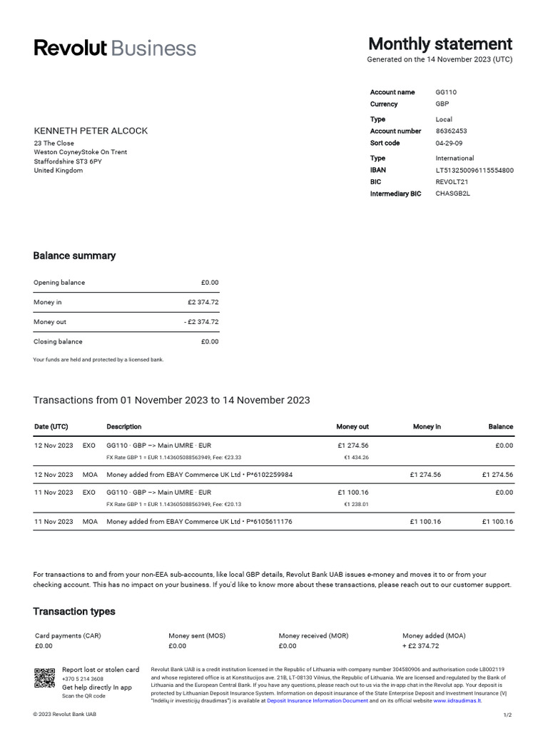 Revolut Statement | PDF | Banks | Money