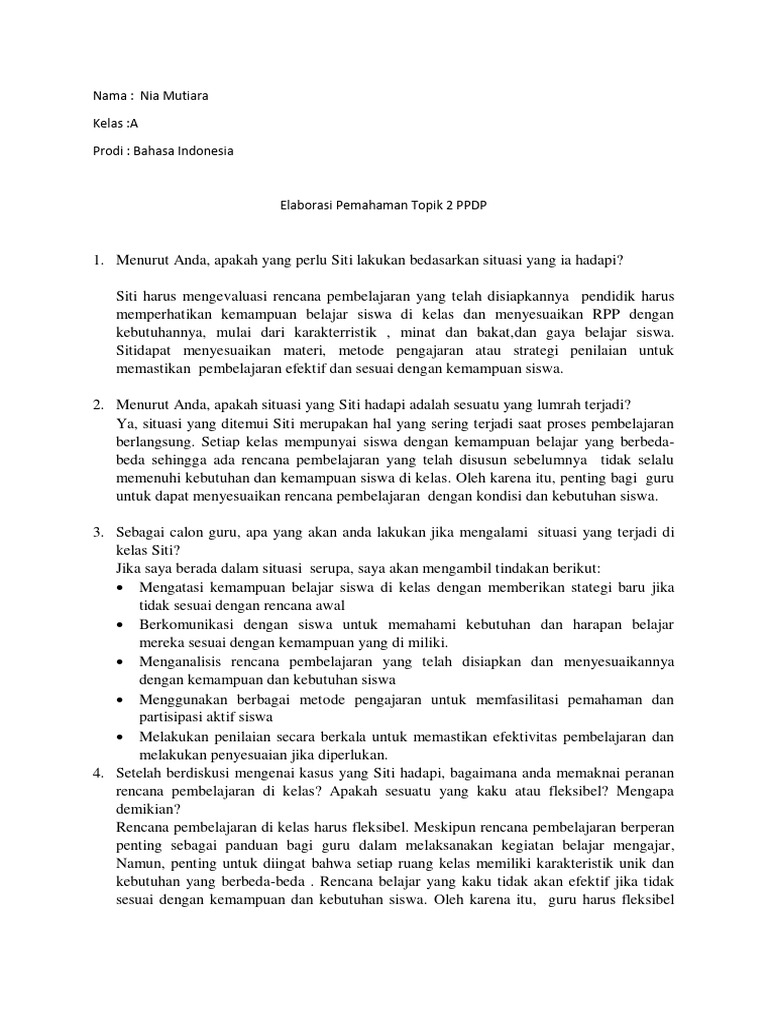 Elaborasi Pemahaman - T2 PPDP | PDF