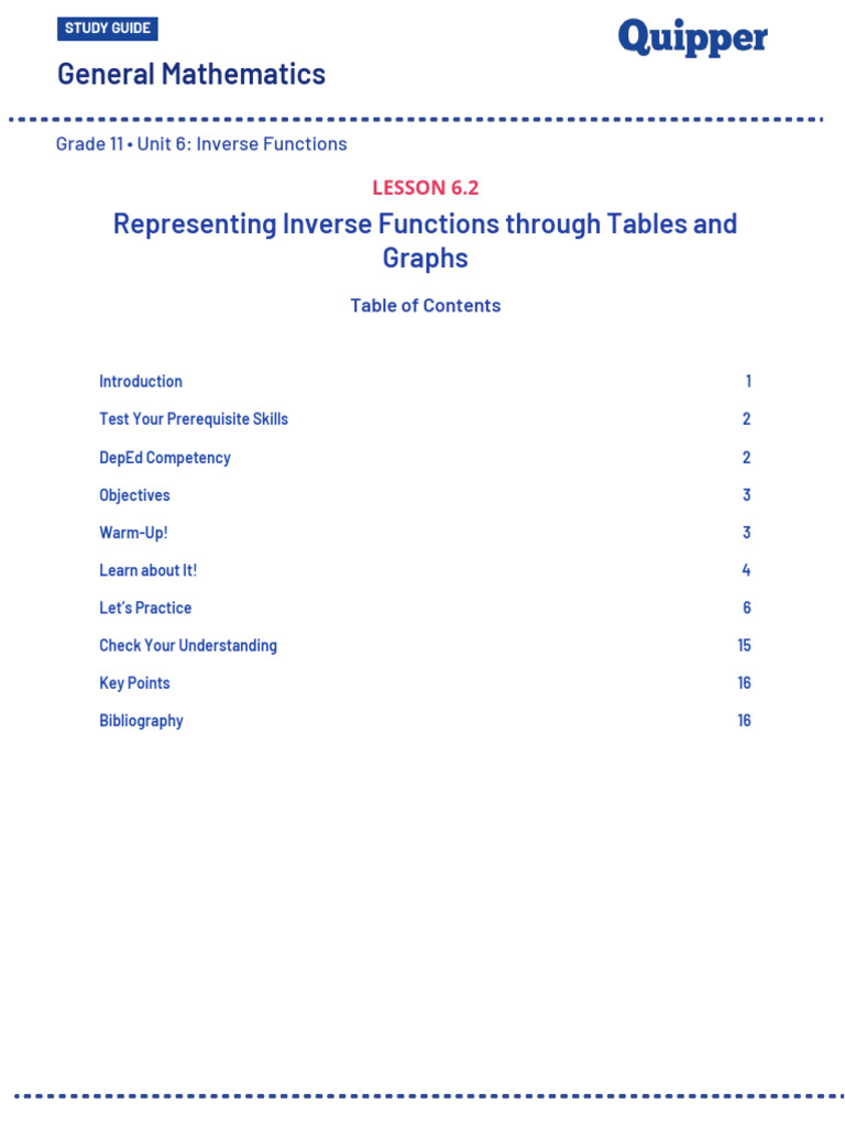 Representing Inverse Functions Through Tables and Graphs | Download ...