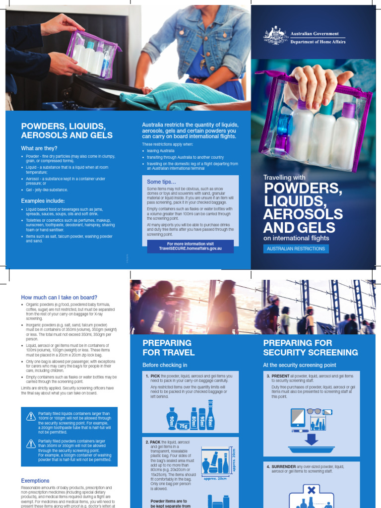 Fact Sheet Travelling With Powders Liquids Aerosols Gels | PDF | Materials | Chemistry