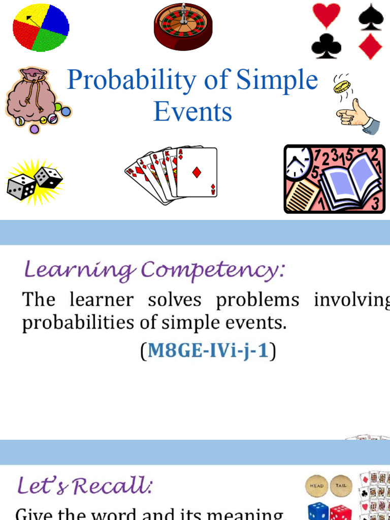 Probability On Simple Events | PDF | Odds | Probability